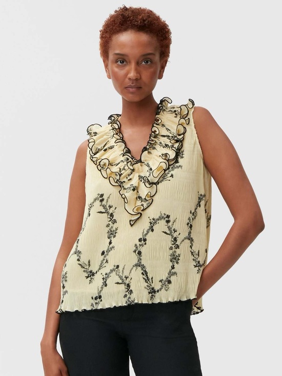 Ganni | Tops | Ganni Pleated Georgette Top Light Yellow Floral | Poshmark